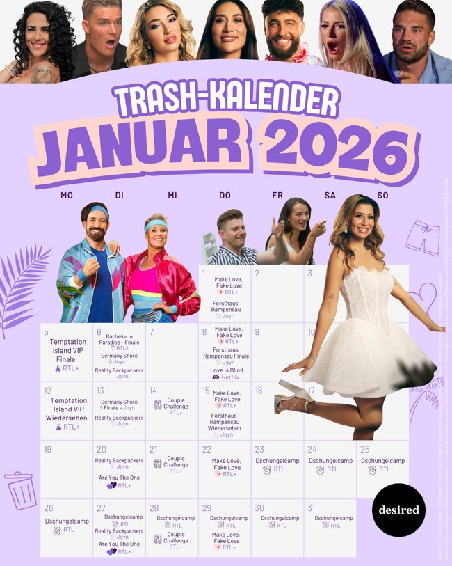 Trash-TV-Kalender 2026: Reality-Formate im Januar