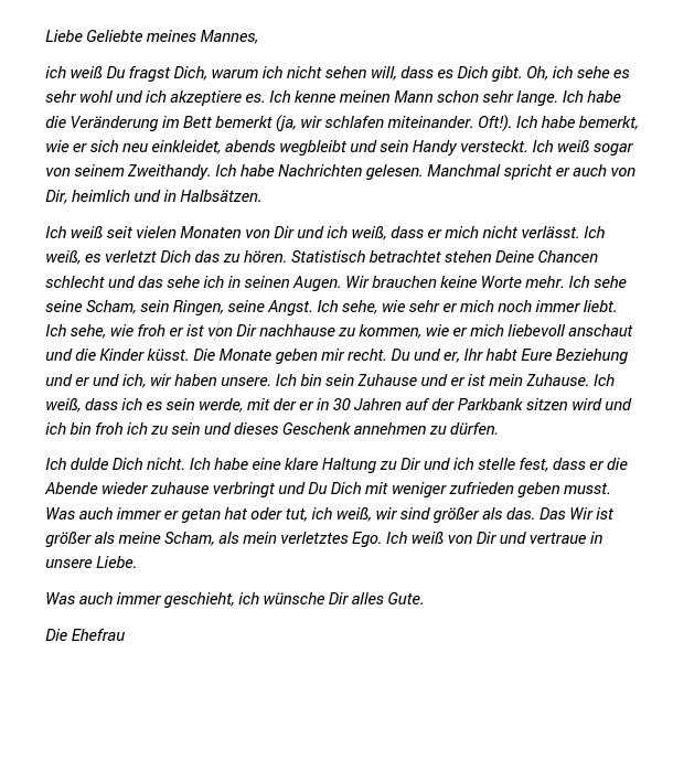 Ein offener Brief an die Geliebte meines Mannes